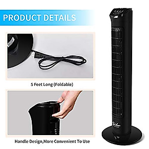 Simple Deluxe 32’’ Electric Oscillating Tower Fan with Remote Control for Indoor, Bedroom and Home Office, Black