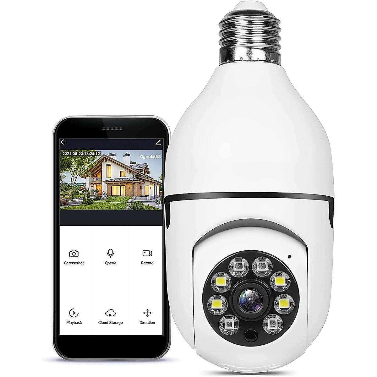 WiFi Light Bulb Camera/1080P Security Camera/2.4GHz WiFi Smart 360°Panoramic Indoor Surveillance Camera with Night Vision Motion Detection Alarm Two-Way-Talk Phone Remote View Outdoor (White-1pcs)