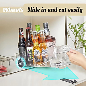 Attelite RollOut Refrigerator Drawer Organizer and Storage Clear Design with Dividers, Fridge Organizer on Wheels, Upgrade Thick Plastic Pantry Storage Bins, Kitchen Organization 2 Set