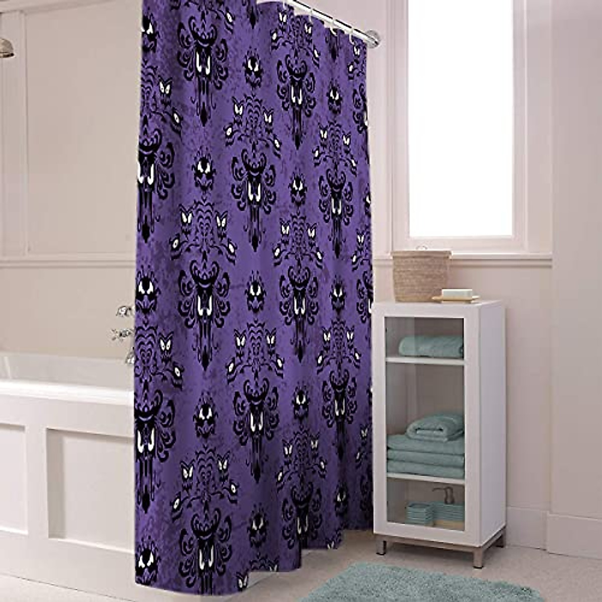 BestLives Halloween Shower Curtain 72 x 72 Inches Haunted Mansion Ghost Purple Bath Curtain Waterproof Polyester Fabric Bathroom Curtain with 12 Hooks-L8