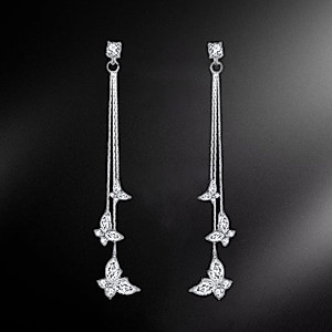Kruckel Butterfly Long Drop Dangling Earrings |Sparkling Clear Austrian Crystals, Silver Studs, Jewelry for Women,Easy - Wear Fashion Design Accesory Packed with Durable Jewelry Box