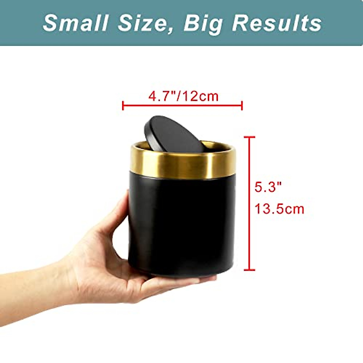 JILLICK Small Trash Can with Lid, Mini Desk Trash Can, 1.5 Liter / 0.4 Gallon Small Metal Garbage Can for Countertop Coffee Bar, Black