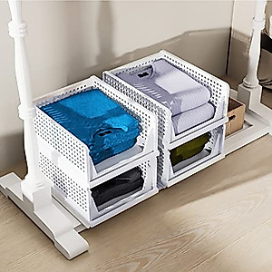 2 Pack Folding Closet Organizers Storage Box, Stackable Plastic Drawer Basket for Clothing, Clothes Storage Container for Bedroom Cupboard(White)