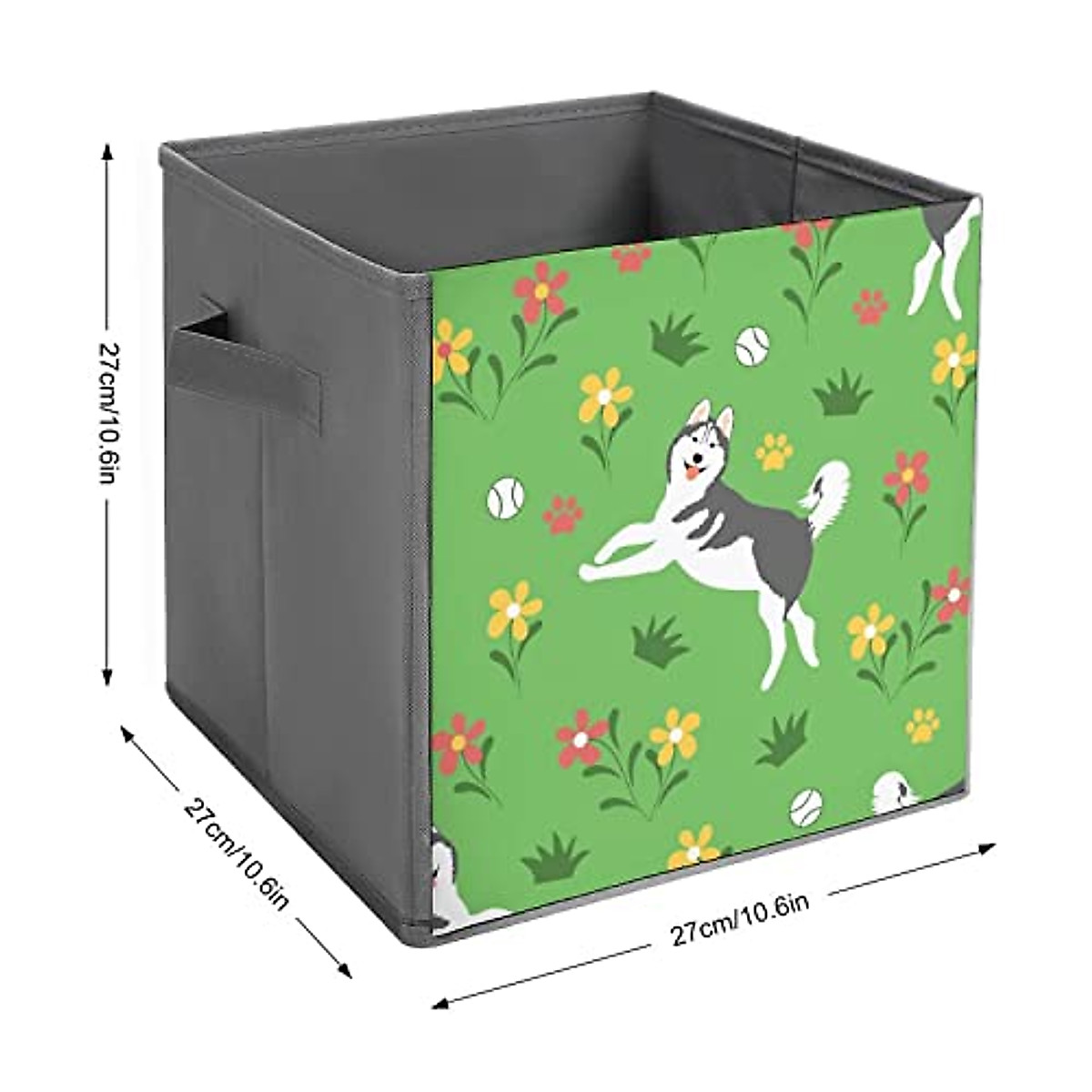 Siberian Husky On The Grass Canvas Collapsible Storage Bins Cube Organizer Baskets with Handles for Home Office Car