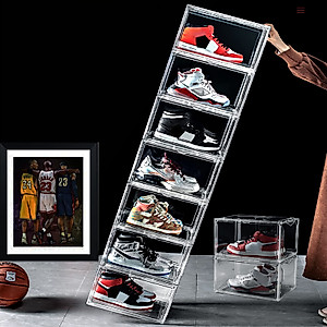 STAHMFOVER 3-Pack Clear Shoe Boxes Stackable Plastic Sneaker Box Container, Magnetic Side Open Shoe Organizer and Shoes Storage Case, Full Transparent Versatile Display Case for Hats/Models