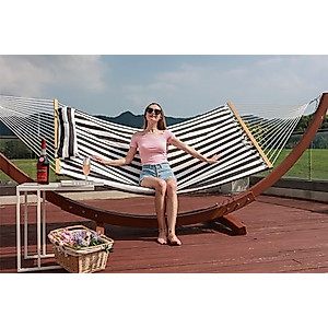 HARBOURSIDE 12FT Quilted Hammock with Spreader Bar, 2 Person Double Hammock with Pillow and Chains, Hammock for Indoor Outdoor, Bedroom Patio, 450 lbs Capacity，Black Stripe