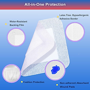 Niceful 50Pcs Adhesive Gauze Island Dressing 4"x4", Water-Resistant Wound Dressing, Sterile & Absorbent Medical Grade Dressing Pad First Aid Dressing Pads