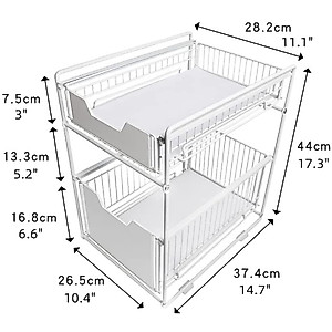 CBYJK Stackable 2-Tie Under Sink Cabinets Organizer With Sliding Storage Drawer, Under Sink Organizer, Pull Out Cabinets Organizer Shelf, Sliding Basket Organizer Drawer For Kitchen, Bathroom, Office