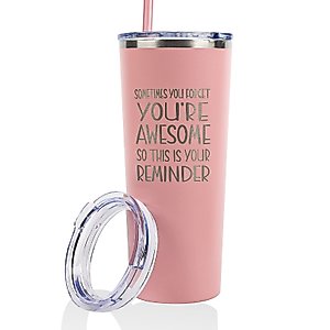 BSLAEEYS Inspirational Gifts for Women –“Sometimes You Forget You’re Awesome Thank You Gifts Birthday Gifts for Coworker, Best Friend, Mom, Wife, Sister-22 Oz Insulated Tumbler（Pink）