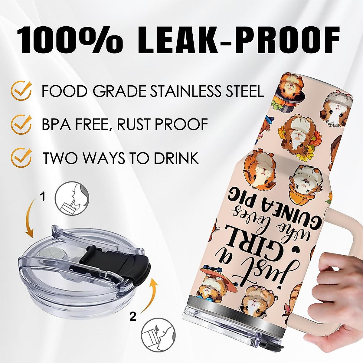 Guinea Pig Gifts for Girls/Women, 40oz Guinea Pig Tumbler with Lid and Straw, Birthday Gifts for Guinea Pig Lovers, Guinea Pig Themed Gifts for Guinea Pig Stuff, Just a Girl Who Loves Guinea Pig Cup