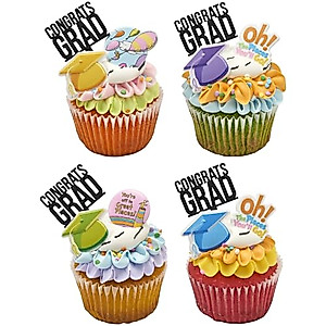 DecoPac Oh, the Places You'll Go! Cupcake Rings, 24 Dr. Seuss Cupcake Decorations For Graduation, Wedding, Birthday, Food Safe Cake Toppers – 24 Pack