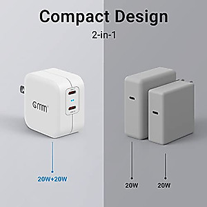 USB C Charger, GMM 40W Dual USB C Wall Charger Fast Charging, 2 Port 20W USB C Block with Foldable Plug, Compact GaN III USB C Power Adapter for iPhone 14/14 Pro/14 Pro Max/13 Pro, iPad, Galaxy, Pixel