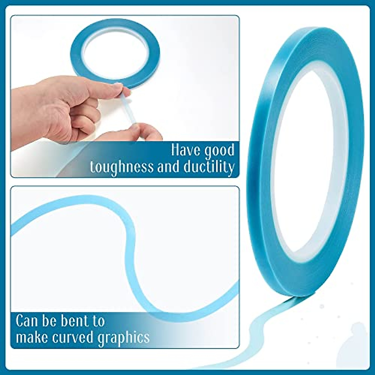 Nezyo 6 Pieces Pinstripe Tape Vinyl Masking Tape Blue Painters Tape High Temperature Low Tack Automotive Car Paint, 1/16 Inch, 1/8 Inch, 1/4 Inch for Easy Removal Trim Thin Finishing Masking