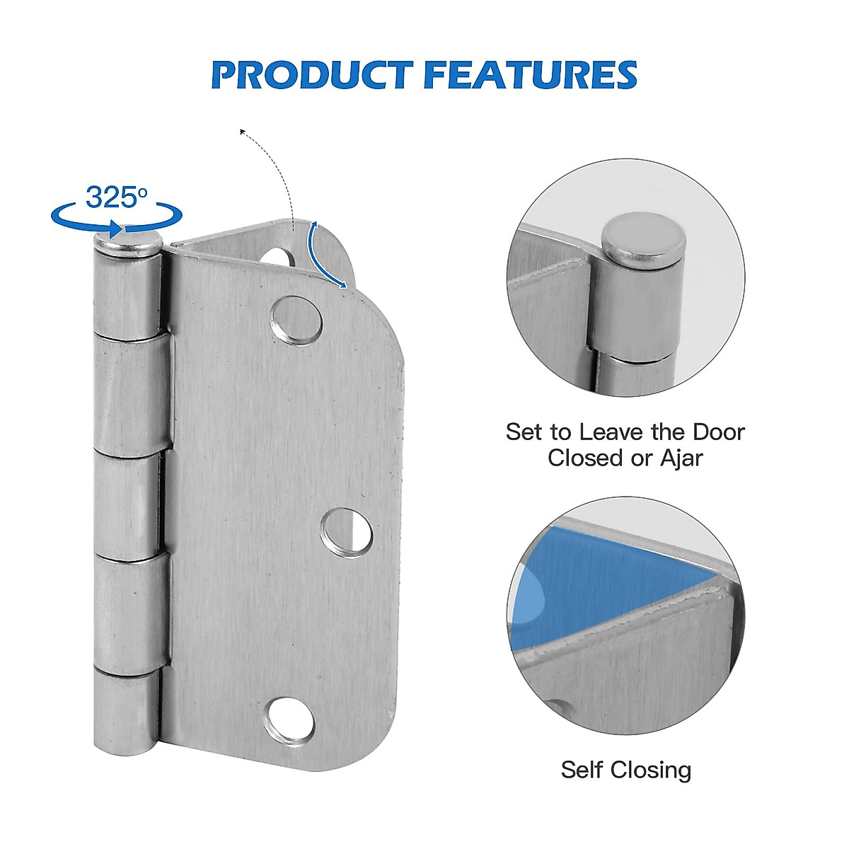 3 Pack Brushed Nickel Door Hinges,3.5 Inch Rounded 5/8" Radius Door Hinges Interior 3 1/2 Inch Door Hinges Bifold Residential Standard Bedroom Indoor Door Hinges for Doors Home