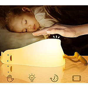 Cute Duck LED Night Light, 3 Level Dimmable Lying Flat Duck Night Light for Kids/Adult, Type-C Rechargeable Bedside Touch Night Lamp, Kawaii Stuff duck Lamp, Nightlight for Bedroom, Breastfeeding