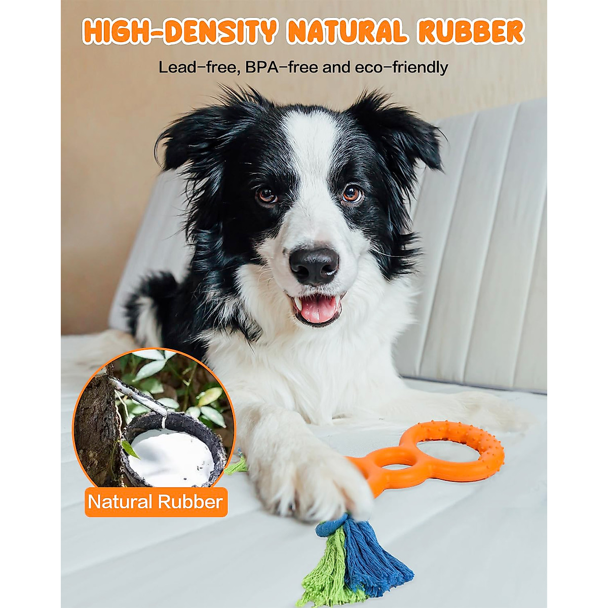 SCHITEC Tug of War Dog Toy, Rubber Rope Pull Toy for Small Medium Dogs, Interactive Play Puppy Teething Chew Toys