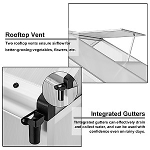 6x4 FT Greenhouse for Outdoors, Polycarbonate Greenhouse with Quick Setup Structure and Roof Vent, Aluminum Large Walk-in Greenhouse for Outside Garden Backyard, Silver