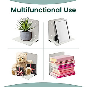 STORAGE MANIAC Invisible Floating Bookshelves Wall Mounted, Heavy-Duty Book Organizers, Iron Wall Mounted Shelves for Bedroom, White 4-Pack Large