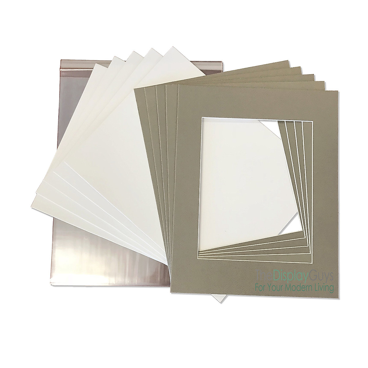 The Display Guys 16x20 Pack of 25 Textured Gray Picture Photo Matting Mat Boards + Backing Boards + Clear Plastic Bags Complete Set
