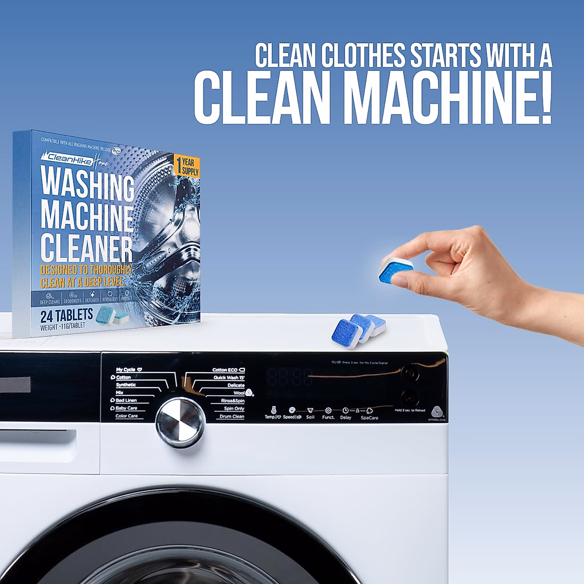 Washing Machine Cleaner Descaler Tablets - Deep Cleaning Tablets for HE Front & Top Loader Washer, Remove Ordor Grime Buildup Residue Eliminator (24 Pack, 2, Count)