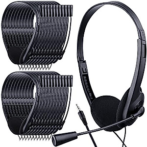 30 Pack Kids Classroom Headphones with Microphone School Student Headphones Bulk Class Set Lightweight Adjustable Earphones on Ear for Child Travel 3.5 Jack Universal Plug (Plastic Microphone Stem)