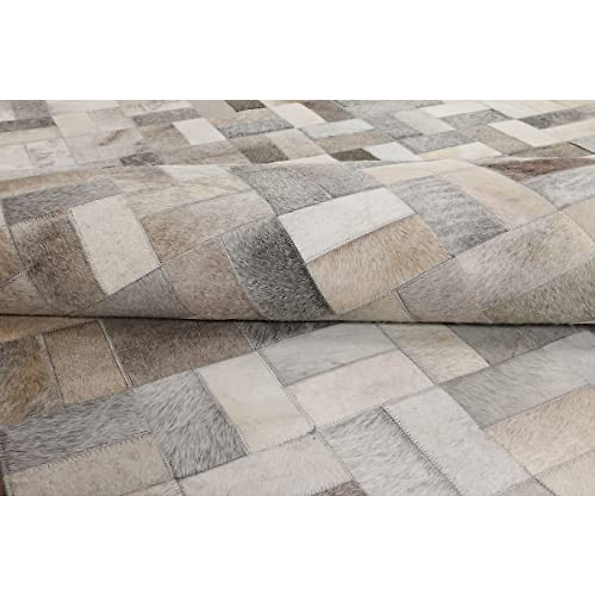 USA RUG Cowhide Grey Patchwork Home Decorative Living Room Area Rug Hand Made Cow Leather Hair (5'x8')