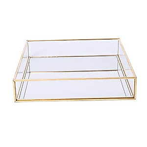 Sooyee Gold Tray Mirror,Square Mirror Tray can Hold Jewelry,Perfume,Makeup,Breakfast,Tea,Food,Magazine and More, Decorative Tray for Vanity,Dresser,Bathroom,Bedroom,Office,Garden,Coffee Table (8”x8”)