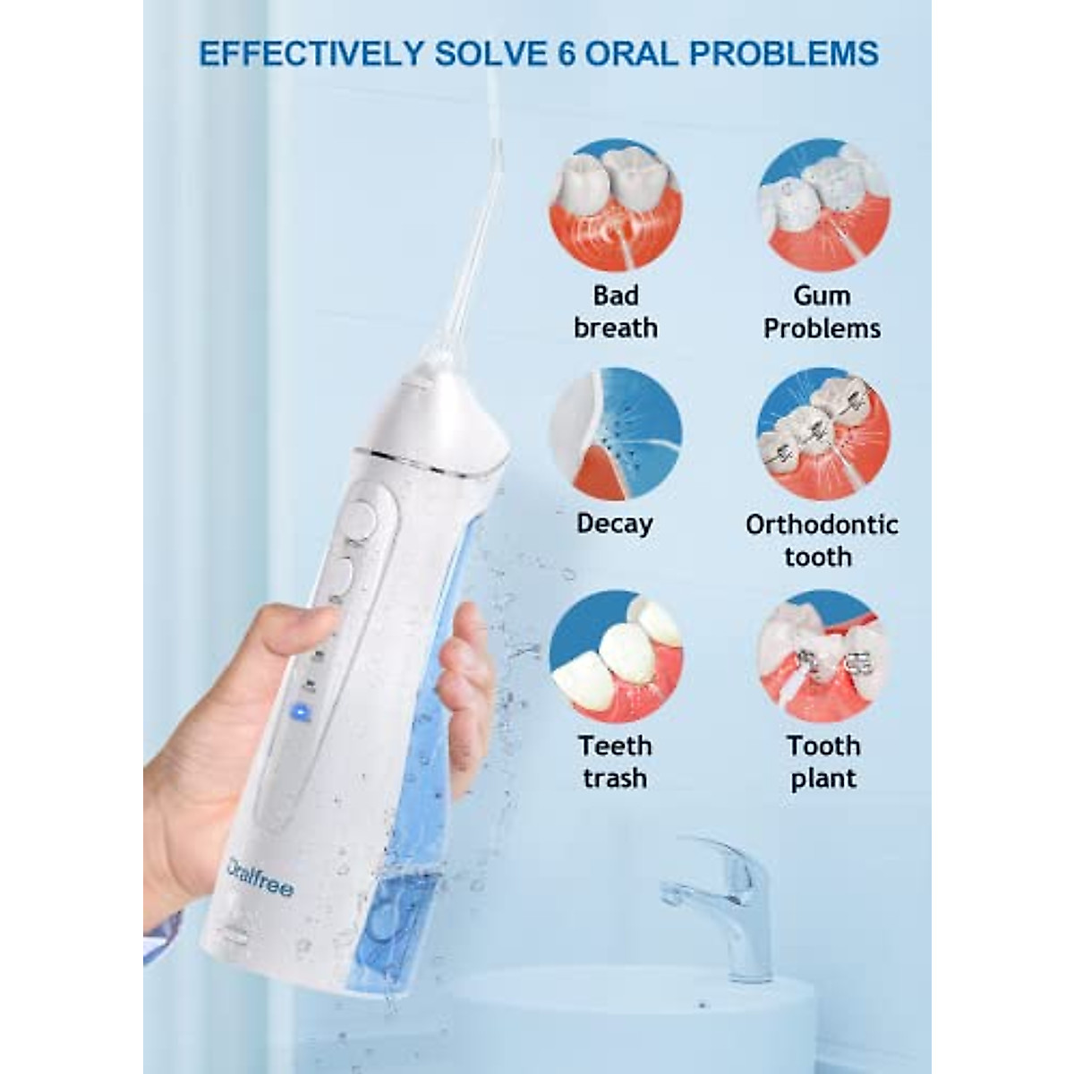 Water Dental Flosser Cordless for Teeth Cleaning - 4 Modes Oral Irrigator Braces Flossers Cleaner, Rechargeable Portable IPX7 Waterproof Powerful Battery for Travel Home
