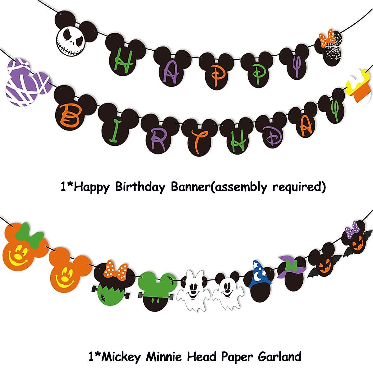 92 Pcs Mickey Minnie Halloween Birthday Party Kit Mickey Happy Birthday Banner Cake Topper Cupcake Toppers Balloon Arch for Mickey Minnie Theme Halloween Birthday Party Decorations