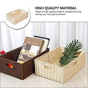 Woven Baskets Tabletop Basket Organizer Woven Basket Picnic Basket Rectangular Desktop Baskets Decorative Woven Basket for Food Flower Gift (Beige) Lidded Basket