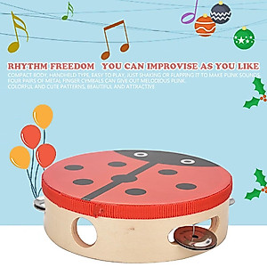 15cm Wood Handheld Tambourine Metal Jingles Hand Held Percussion Drum for Kids Dance Song Gifts(1#)
