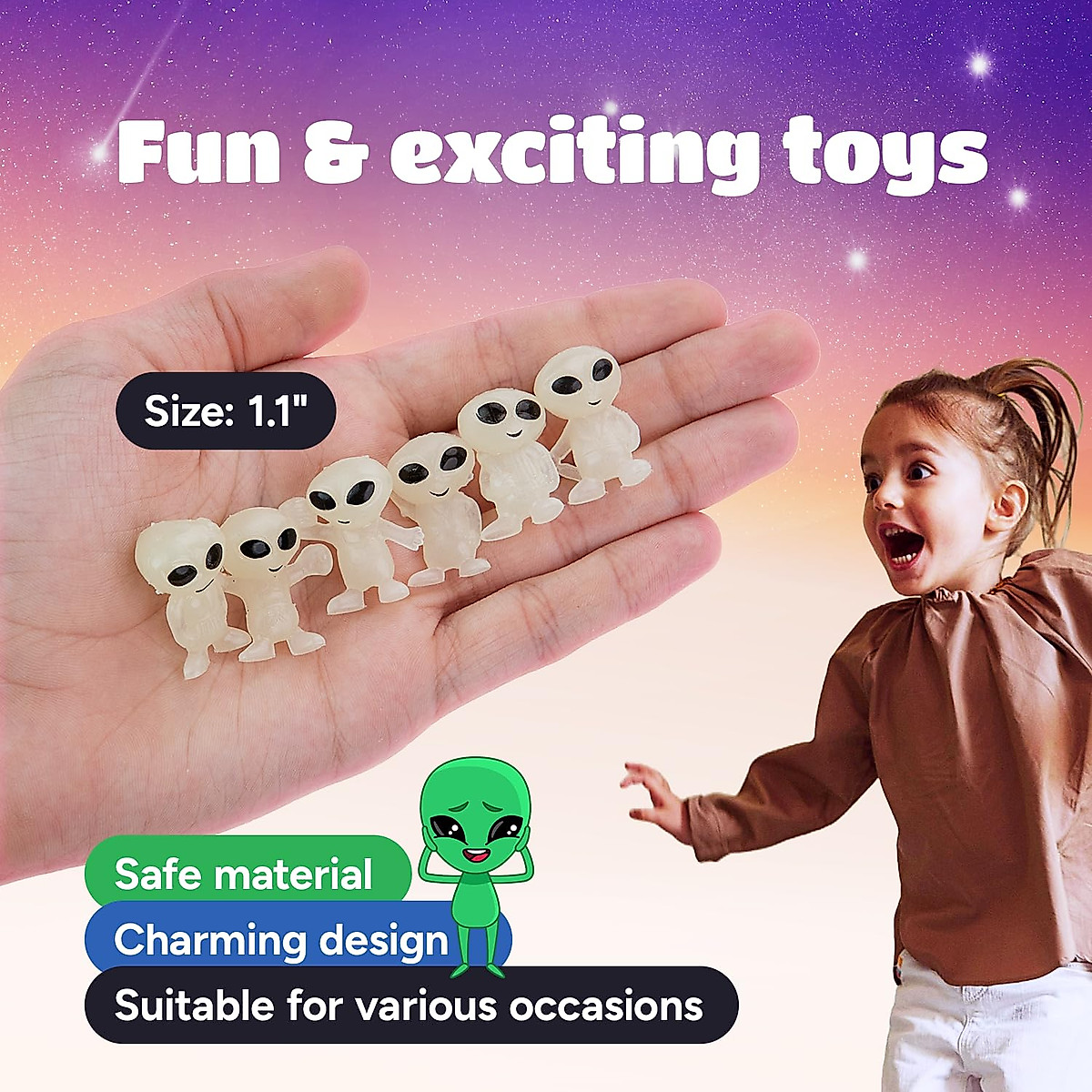 Glow in The Dark Alien Figurines for Kids - 100 Pcs Small Halloween Toys for Halloween Party Favors - 1" Bulk Toys Goodie Bag Pinata Stuffers - Bulk Gifts for Kids - Vending Machine Toy - Easter Toys