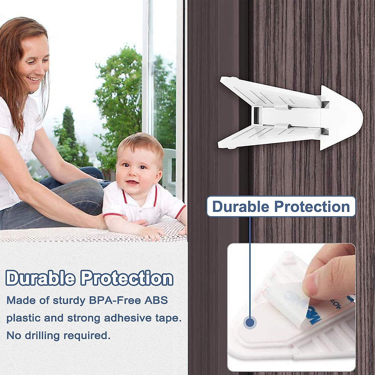 6-Pack Sliding Door Locks for Baby Safety, Viaky Child Cabinet Proofing Strong Adhesive Safety Latch for Sliding Closet/Shower/Patio/Window/Wardrobe (White)