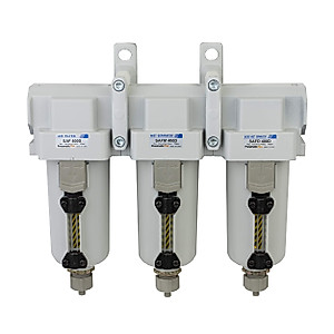 PneumaticPlus SAFU460-N04-MEP Air Particulate (10 µm), Oil Removing (0.1 µm), Coalescing (0.01 µm) Filter Combo, 1/2" NPT, Metal Bowl w/Manual Drain
