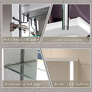 MIRPLUS 36 x 30 inch Medicine Cabinet with LED Vantiy Mirror, Recessed or Surface Mount Anti-Fog Large Storage Double Door Lighted Aluminum Bathroom Cabinet with Touch Switch (Half Light)