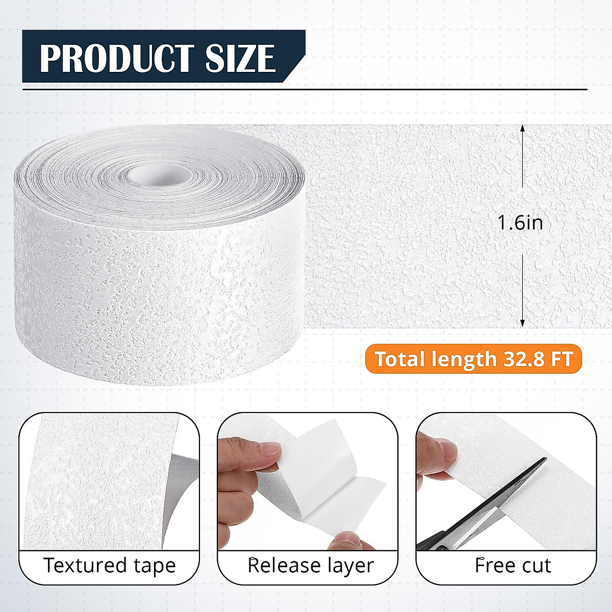 Innconee Self Adhesive Crack Tape 1.5'' x 32' Textured Roll Crack Tape Paintable for Walls, Diatom Mud Finish Texture Tape for Drywall Crack Repair