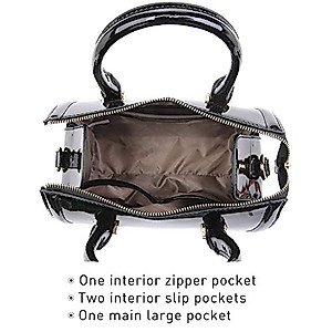 Shiny Patent Faux Leather Handbags Barrel Top Handle Purse Satchel Bag Shoulder Bag for Women(Black)