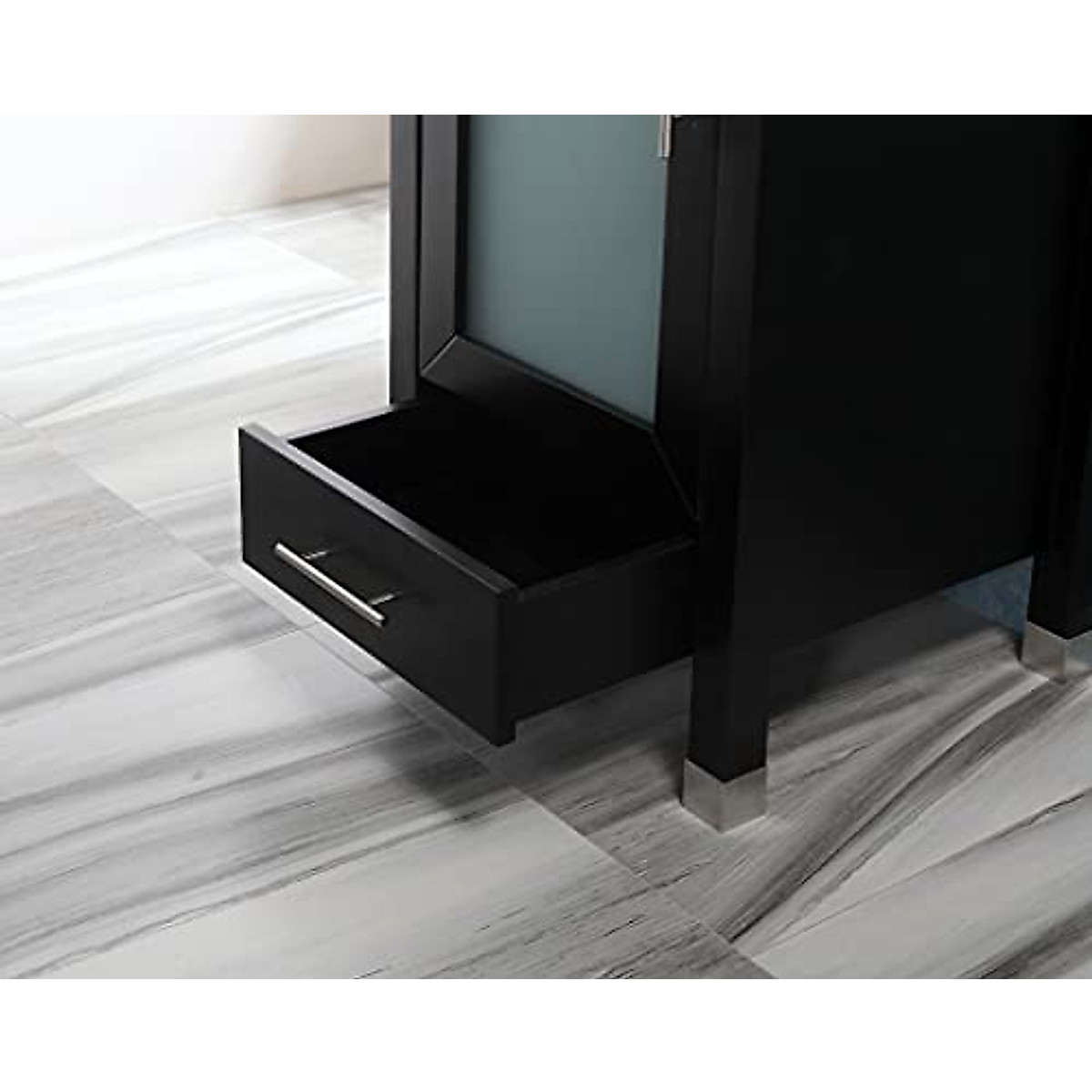 QIERAO 20" Bathroom Vanity with Sink Combo Stand Cabinet and White Ceramic Vessel Sink and Stainless Steel Faucet, Black