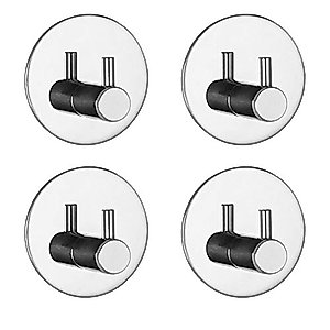 Self Stick Adhesive Hooks Wall Hanger Holder Stainless Steel Heavy Duty Utility Storage Hook, Shower Waterproof Hook, Kitchen Bathroom Organizer for Plug Robe Towel Loofah Bathrobe Coat (4-Pack)
