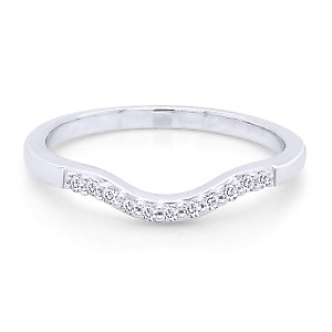 Jewel Zone US Round Cut White Natural Diamond Accent Curved Wedding Band Ring 14k White Gold Over Sterling Silver Stackable Band Rings for Women (0.06 Cttw) Ring Size-5