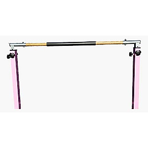 Gymnastic Kip Bar Horizontal Bar Expandable Height for Kids Junior Gymnastics 4'x6' Mat- Adjustable 3 to 5 FT - Gymnastic Bar with Cushioned Bar Pad for Fiberglass Rail with Curved Legs, Gloves (Pink)