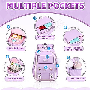 PIG PIG GIRL Girls Backpack,Kids Backpack for Girls with Anti-theft Back Pocket Lightweight School Backpack Watrer Resistant Bookbag for Elementary Primary School,Purple