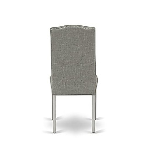 East West Furniture X027EN206-9 9-Piece Dinette Set - a Beautiful Modern Dining Table - 8 Lovely Parson Dining Chairs Nail Heads and High Back (Linen White Finish)