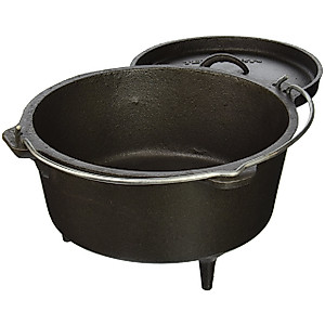 Texsport Cast Iron Dutch Oven with Legs, Lid, Dual Handles and Easy Lift Wire Handle , Black, 4 Quart