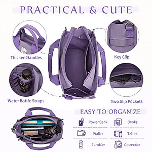 VASCHY Mini Tote Bag for Women, Small Cute Aesthetic Canvas Tote Purse Handbags Crossbody Shoulder Satchel Bag with Zipper Pockets Purple