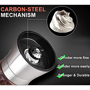Ebaco Professional Pepper Grinder - with Germany Hardened Carbon Steel Mechanism Rotor, Refillable Pepper Mill 6OZ Glass Adjust Coarseness (1PCS-Sliver-304）