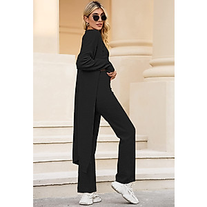 Linsery 3 Piece Sexy Fuzzy Outfit for Women Sherpa Jacket Coat and Crop Top Wide Leg Pants Lounge Set Cozy Fleece Tank Top and Pants Pajamas Black S