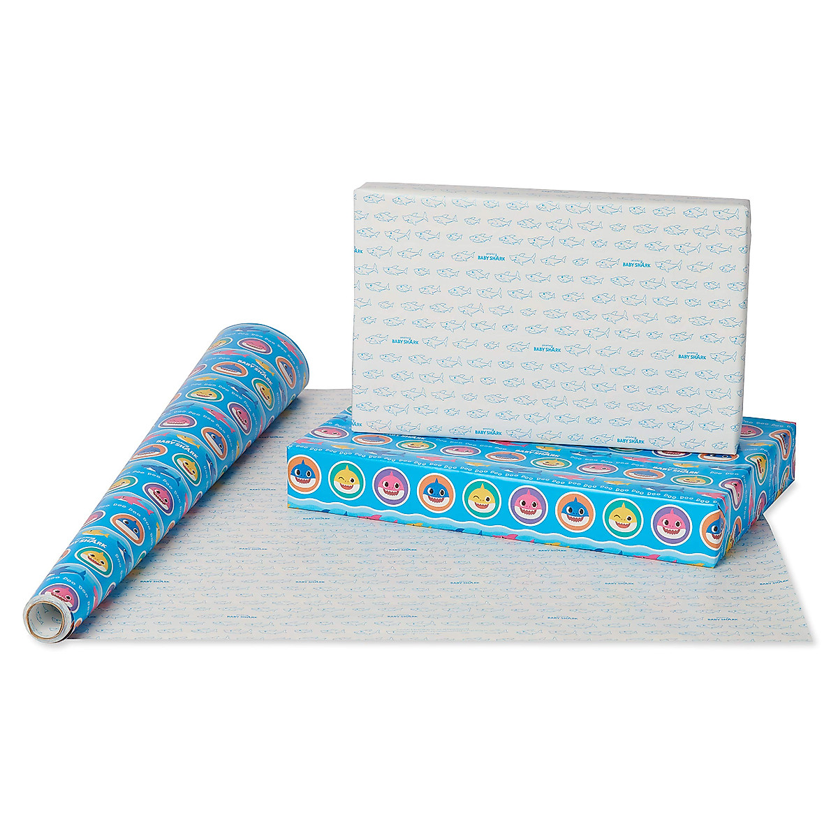 American Greetings Reversible Wrapping Paper, Baby Shark (1 Roll, 75 sq. ft.)
