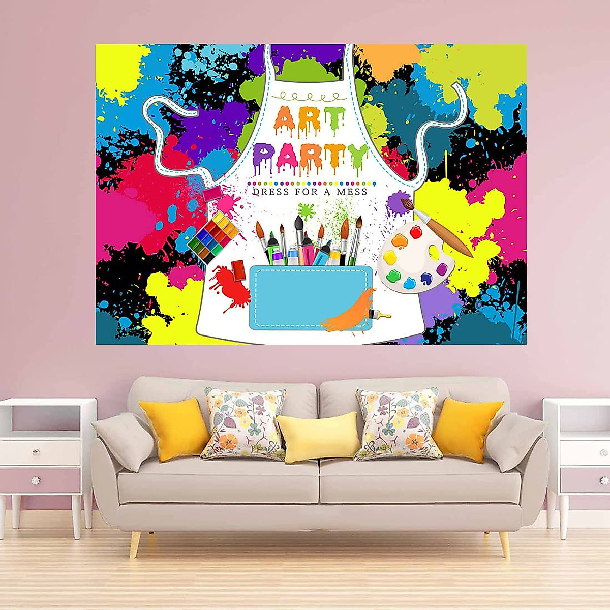Avezano Art Party Backdrops Artist Theme Birthday Banner Decorations for Kids Art Let's Painting Dress for Mess Party Background Supplies 7x5ft
