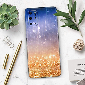 DesignSkinz Blue and Orange Scratched Surface with Glowing Gold Protective Vinyl Decal Wrap Skin Cover Compatible with The Samsung Galaxy S20 (Screen Trim & Back Glass Skin)